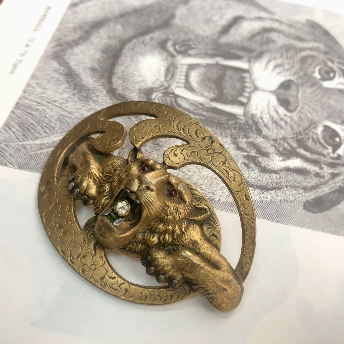 Lunging Lioness Sash Pin – Feather & Foxglove